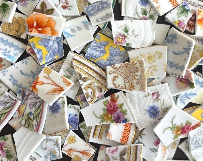 100 Mosaic China Tiles in Mix of Brighter Porcelain Florals; Broken ...