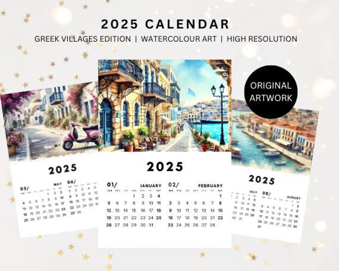 2025 Greek Villages Watercolour Calendar | A4 Portrait Digital Download ...
