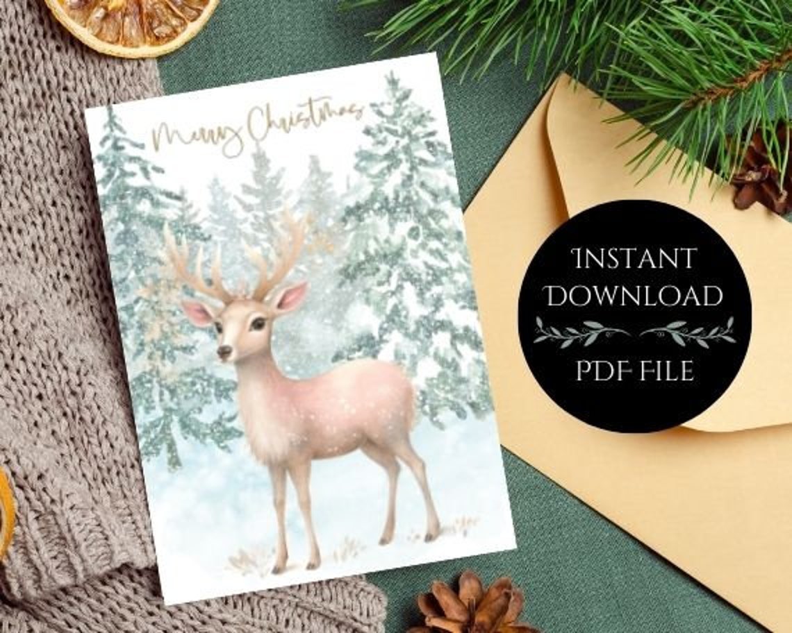 Printable Reindeer Christmas Cards 5 Christmas Card Bundle Instant ...