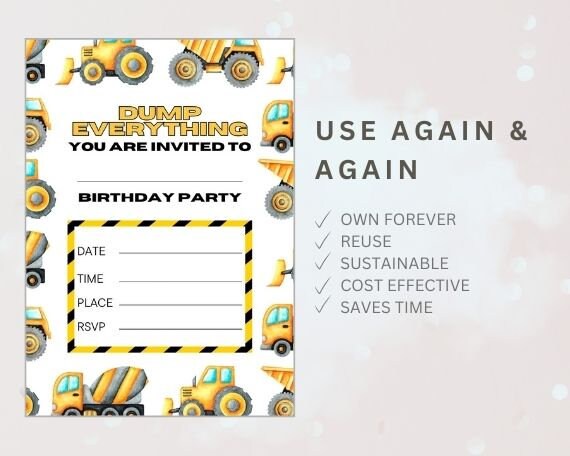 Digital Download Construction Invitation Printable Invitation Boy ...