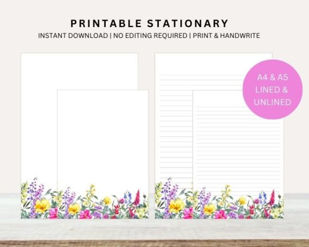 Floral Printable Stationary | Printable Writing Paper | Note Paper ...