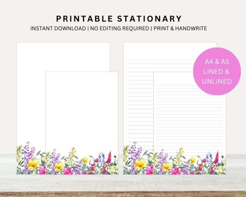 Floral Printable Stationary | Printable Writing Paper | Note Paper ...