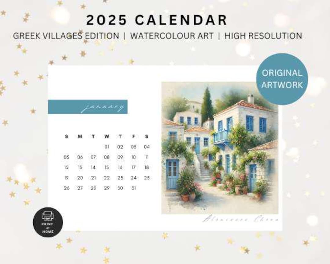 2025 Greek Villages Watercolour Calendar | A4 Landscape Digital ...
