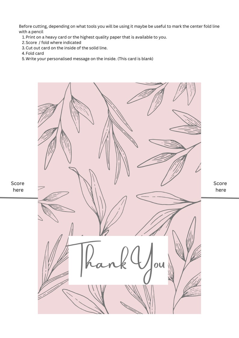 Thank You Printable Card, Instant Download PDF, Foldable Card ...