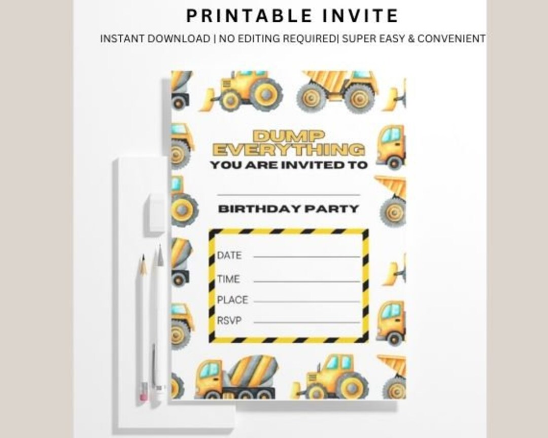 Digital Download | Construction Invitation | Printable Invitation | Boy ...