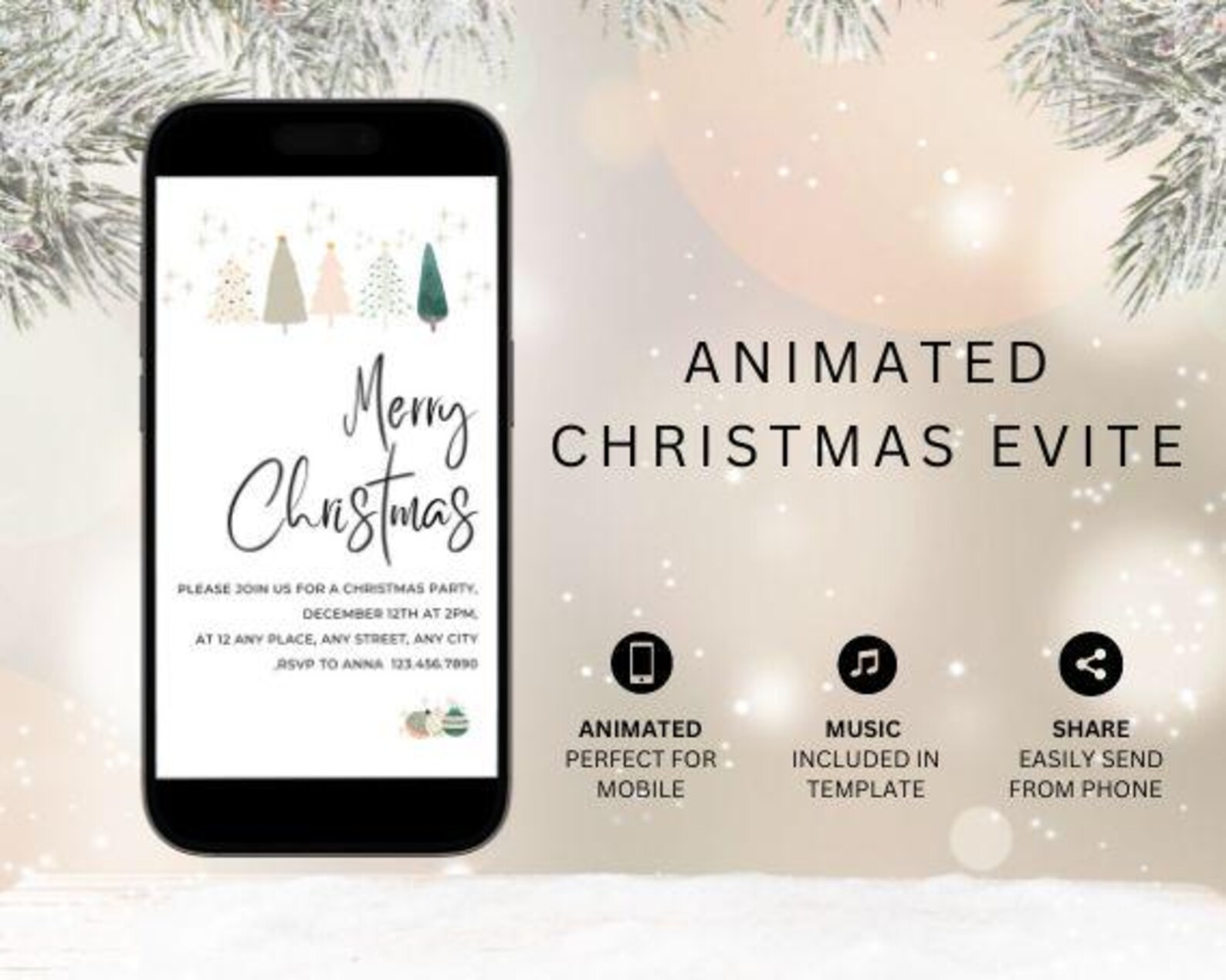 Mobile Invitation | Animated Christmas Party Invitation | Editable ...