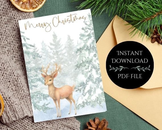 Printable Reindeer Christmas Cards 5 Christmas Card Bundle Instant ...
