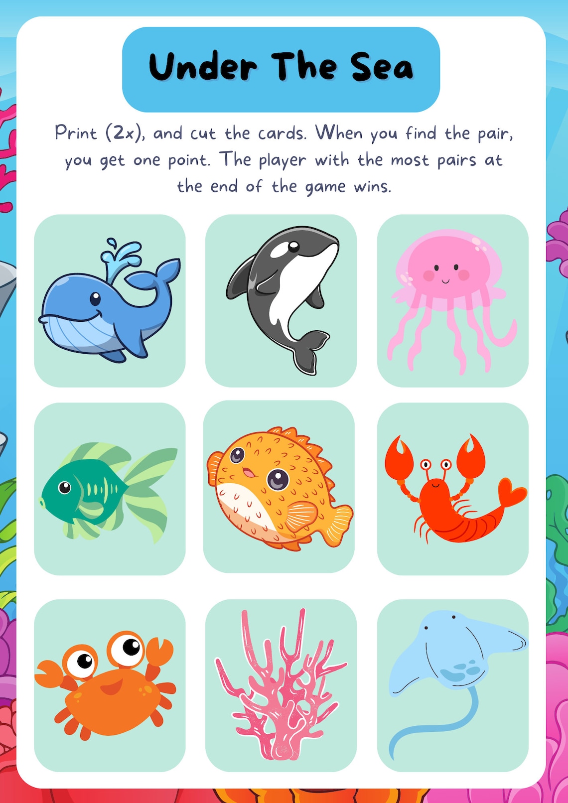 Sea Animal Memory Game Homeschool Printables Preschool - Etsy
