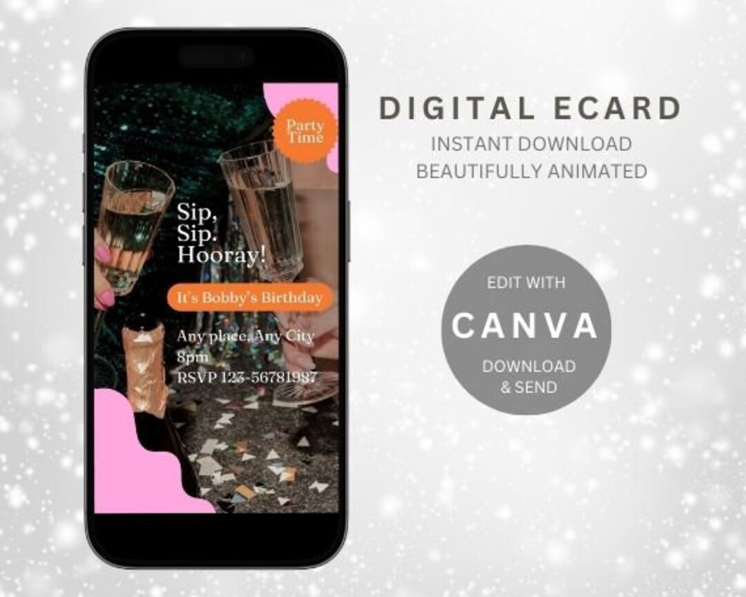 Paperless Birthday Invitation Champagne Party Evite Editable Digital ...