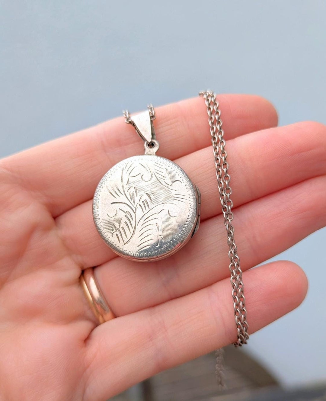 Floral Vintage Solid Silver Locket + Chain | Sterling Silver Antique ...