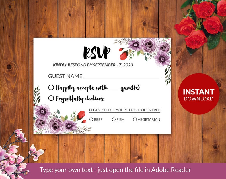 Wedding RSVP Cards Template Printable Rsvp Cards Rustic - Etsy
