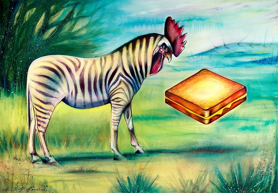 Rooster Zebra Contemplating Grilled Cheese Sandwich - Etsy