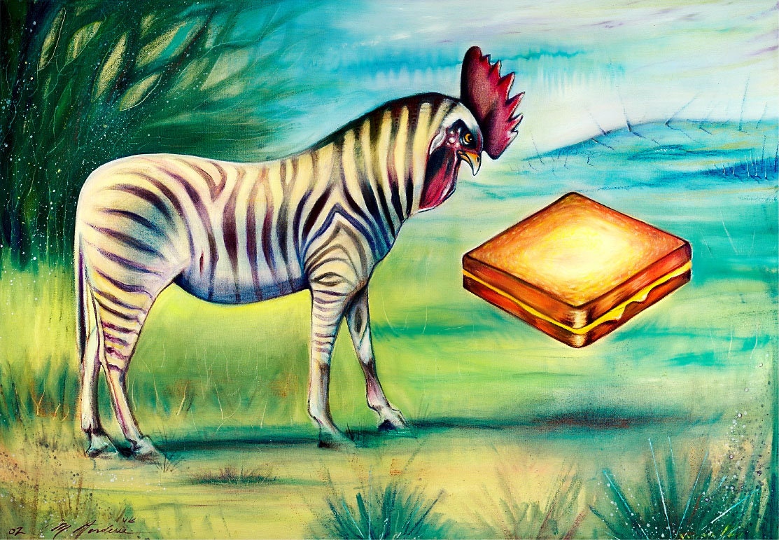Rooster Zebra Contemplating Grilled Cheese Sandwich - Etsy