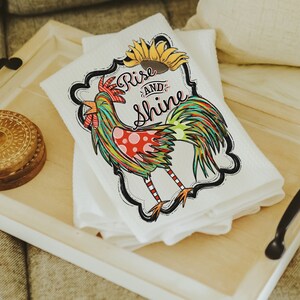 Rise and Shine Rooster Kitchen Towels, Eclectic Home Decor, Sunflower ...