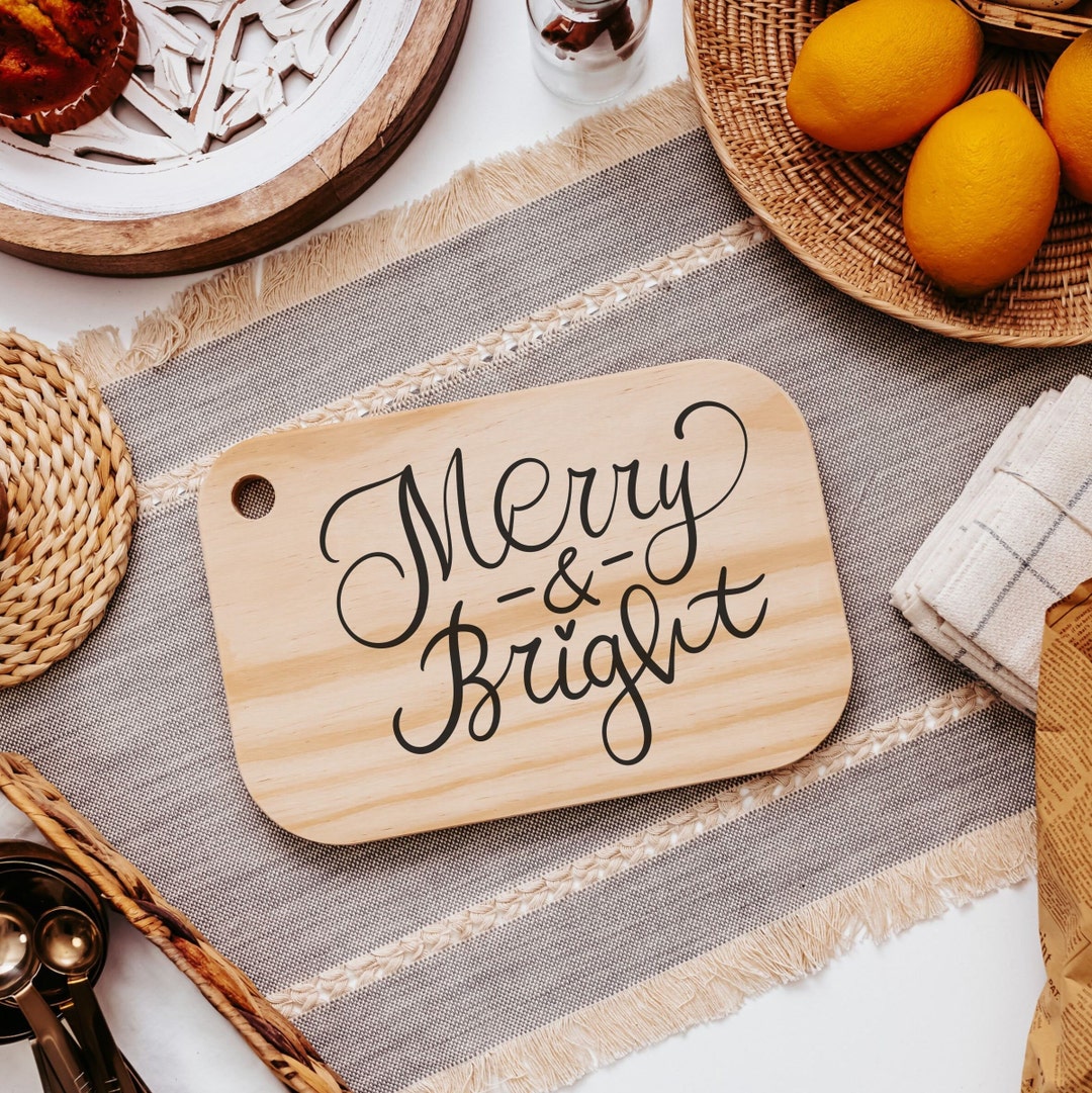 Merry and Bright Christmas Charcuterie Board Wood, Winter Serving Tray ...