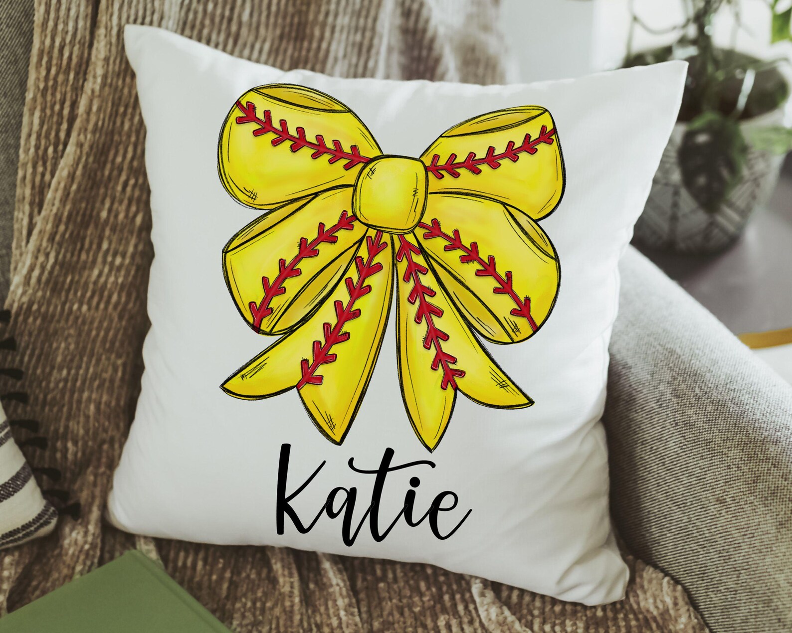 Personalized Softball Coquette Bow Softball Throw Pillows for Bed Cute ...