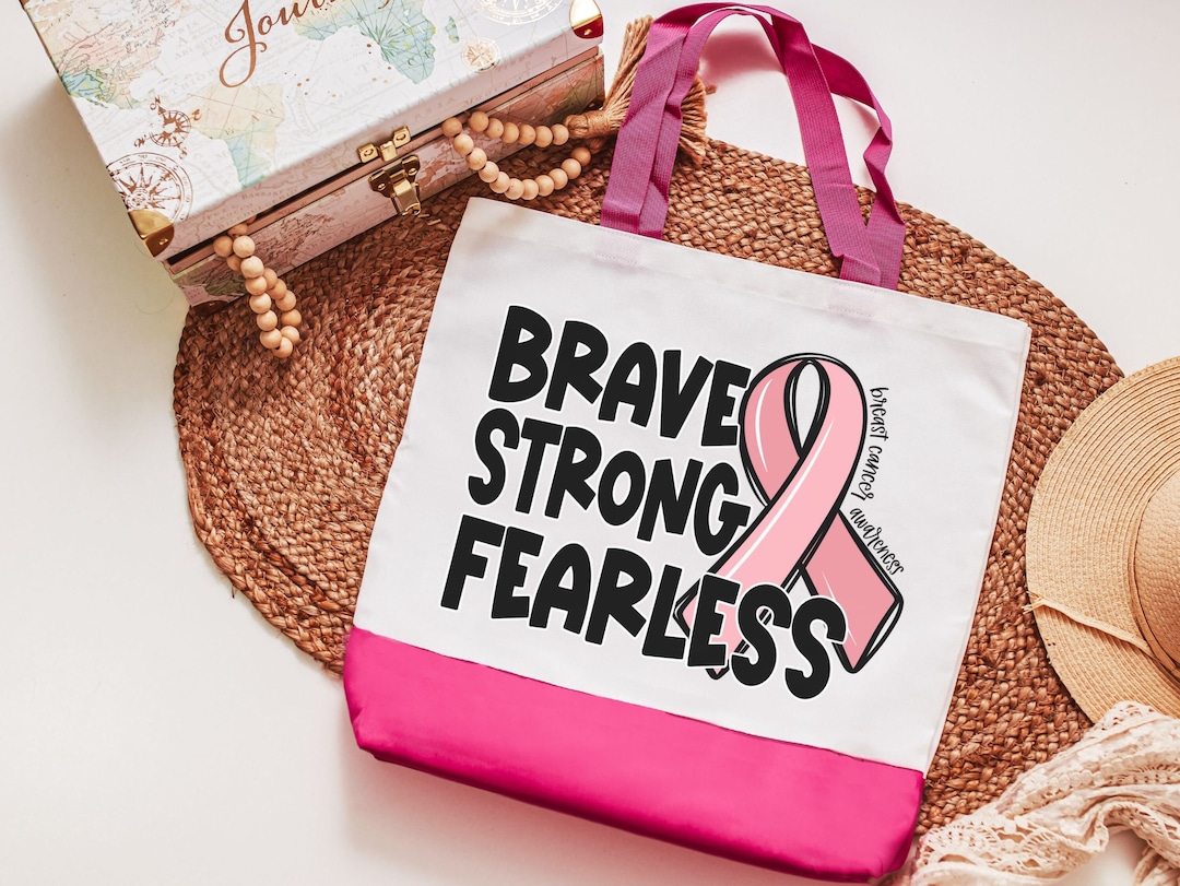 Breast Cancer Awareness Tote Bag for Women, Brave Strong Fearless Merch ...