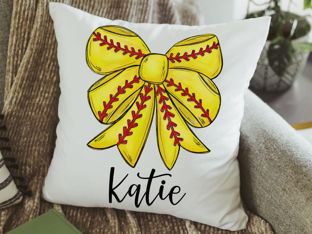 Personalized Softball Coquette Throw Pillow for Bed, Softball Bow ...