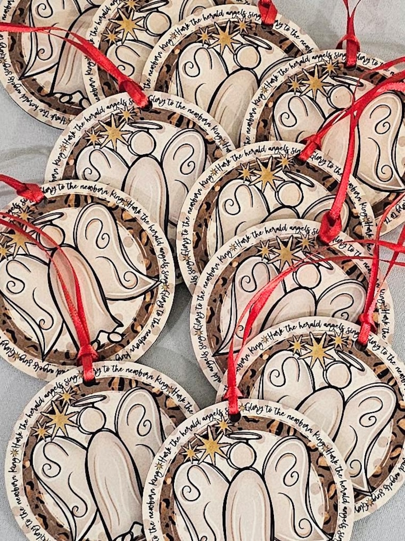 Hark the Herald Angels Sing Hymn Ornament Wood, Religious Christmas ...