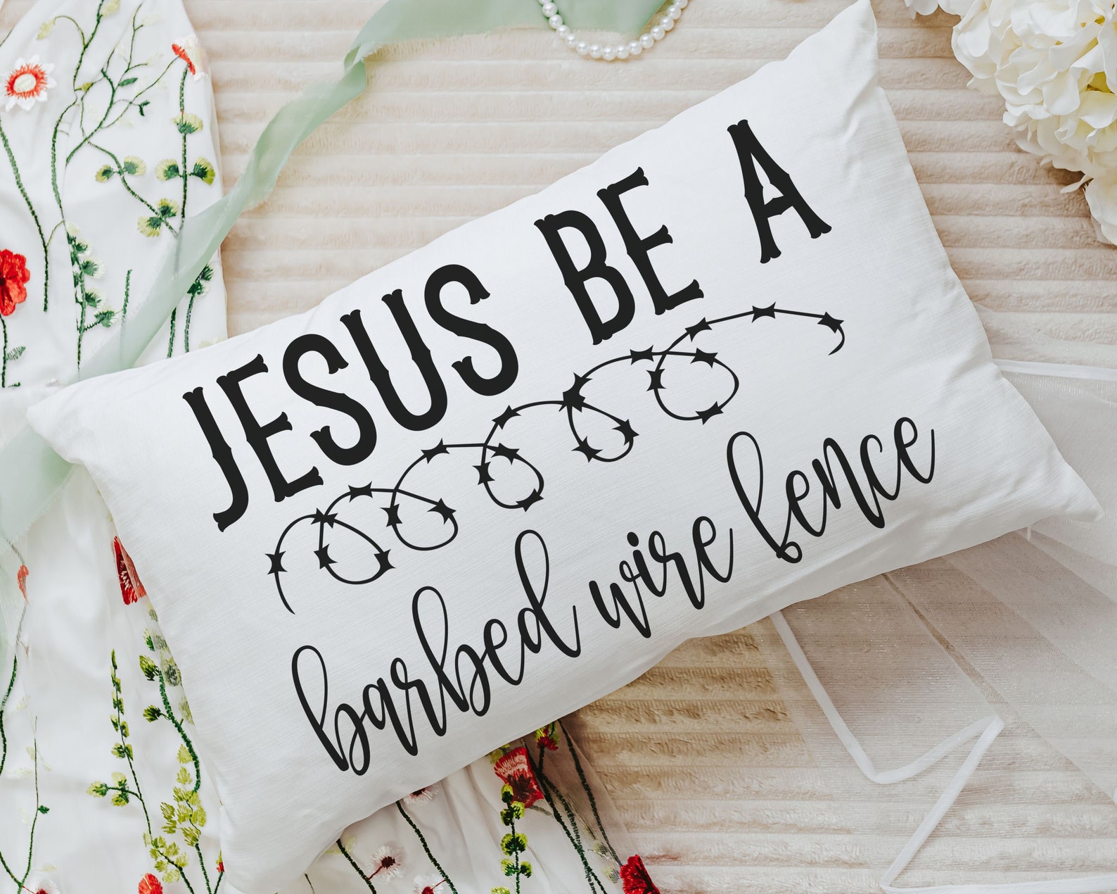 Jesus Be a Fence Religious Throw Pillow Cover 12x20 Christian - Etsy