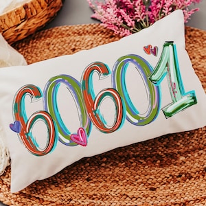 Custom Zip Code Lumbar Pillow for Bed, Colorful Throw Pillow Dorm Decor ...