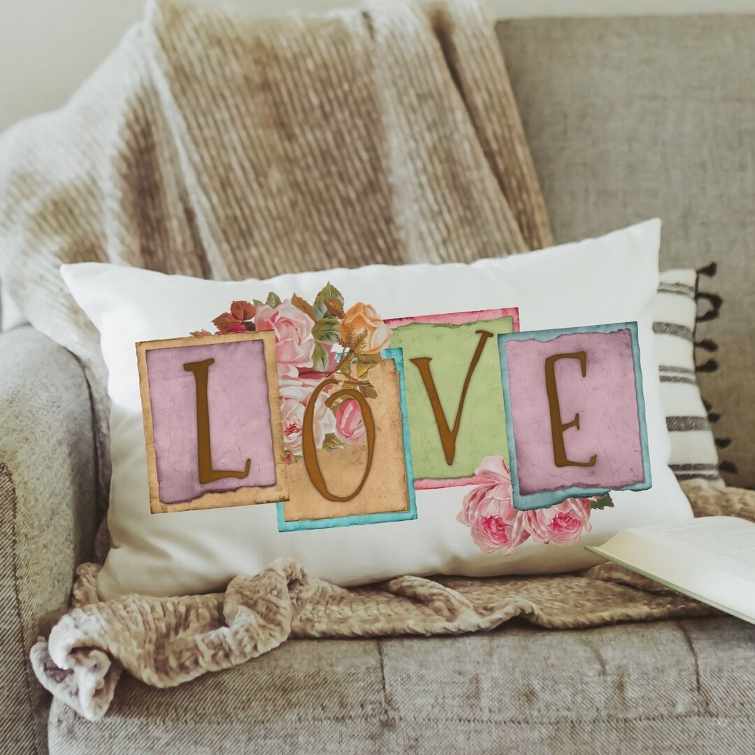 Vintage Inspired Love Throw Pillow for Bed, Unique Wedding Gifts for ...