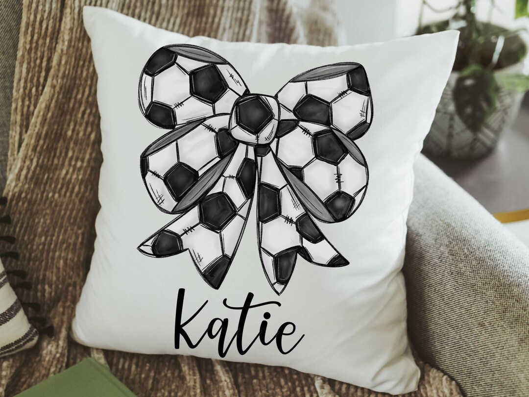 Personalized Soccer Coquette Throw Pillow for Bed, Cute Soccer Bedroom ...