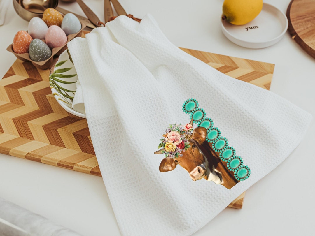 Floral Cow Kitchen Decor, Southwestern Kitchen Towels for Mom, Cute Cow ...