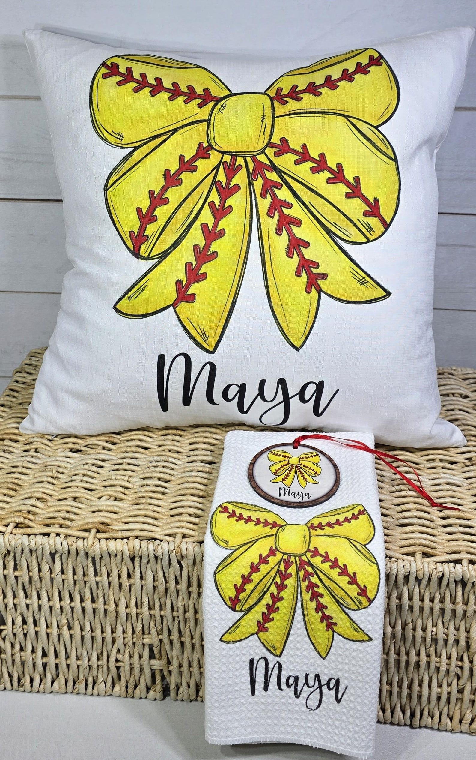 Personalized Softball Coquette Bow Throw Pillow With Name, Cute ...