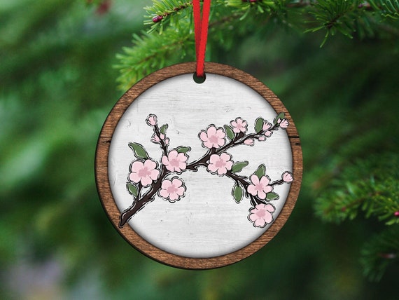 Cherry Blossom Ornament Handmade Japanese Aesthetic Car Charm for Rear View Mirror Japanophile Sakura Flower Christmas Ornament Wood 5th Etsy