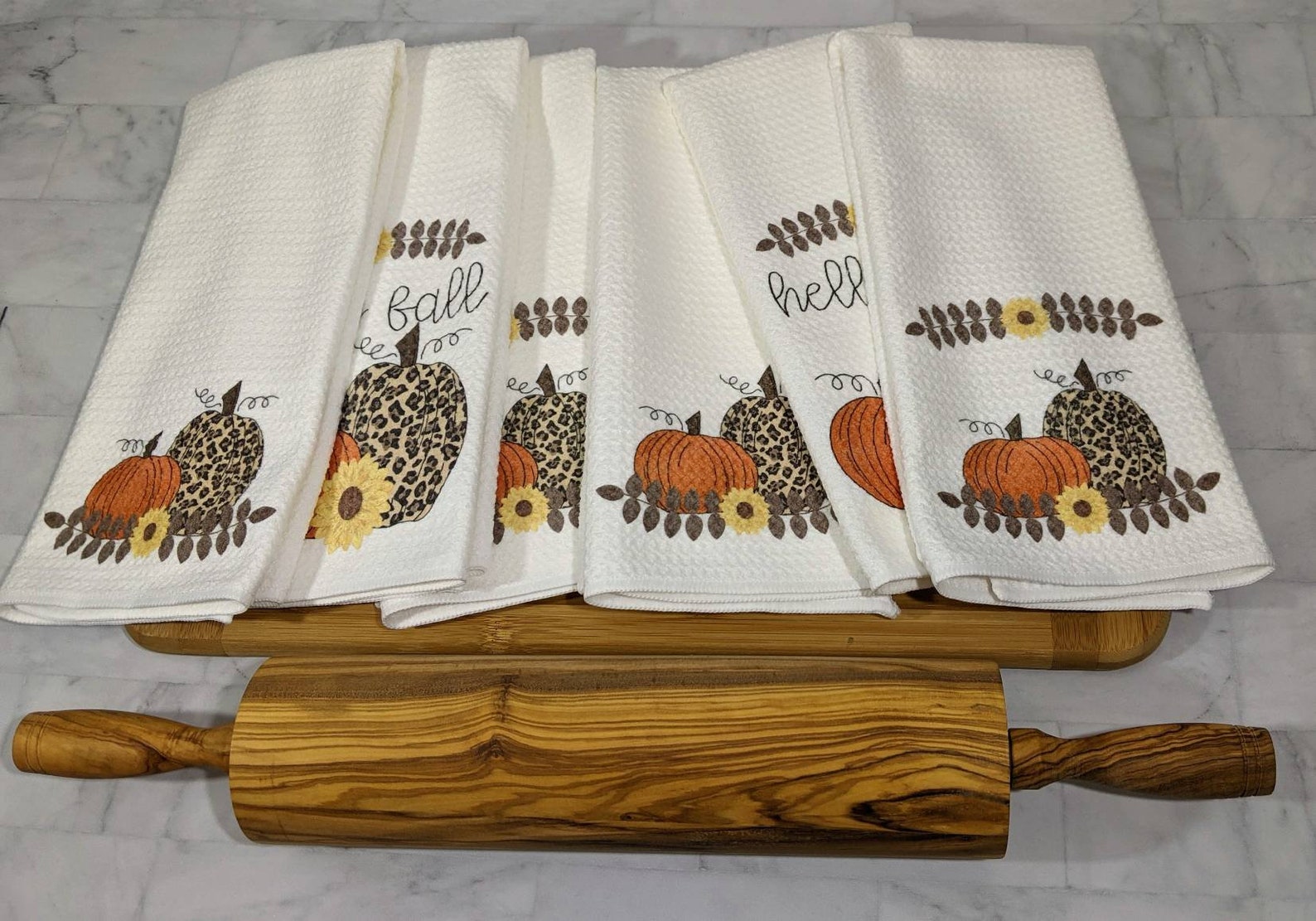 Hello Fall Kitchen Towel Set Leopard Pumpkin Decor Sunflower - Etsy