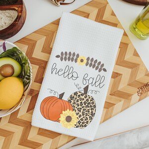 Hello Fall Kitchen Towel Set, Leopard Pumpkin Decor, Sunflower Gifts ...