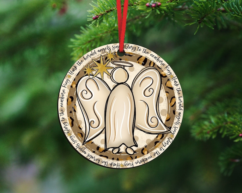 Hark the Herald Angels Sing Hymn Ornament Wood, Religious Christmas ...