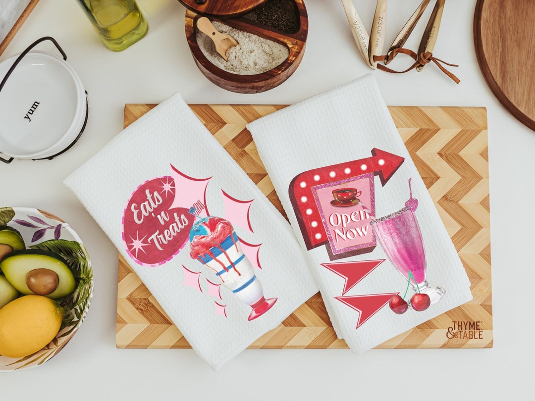 1950s Inspired Retro Kitchen Towels for Mom, 50s Diner Decor, Cute Dish ...