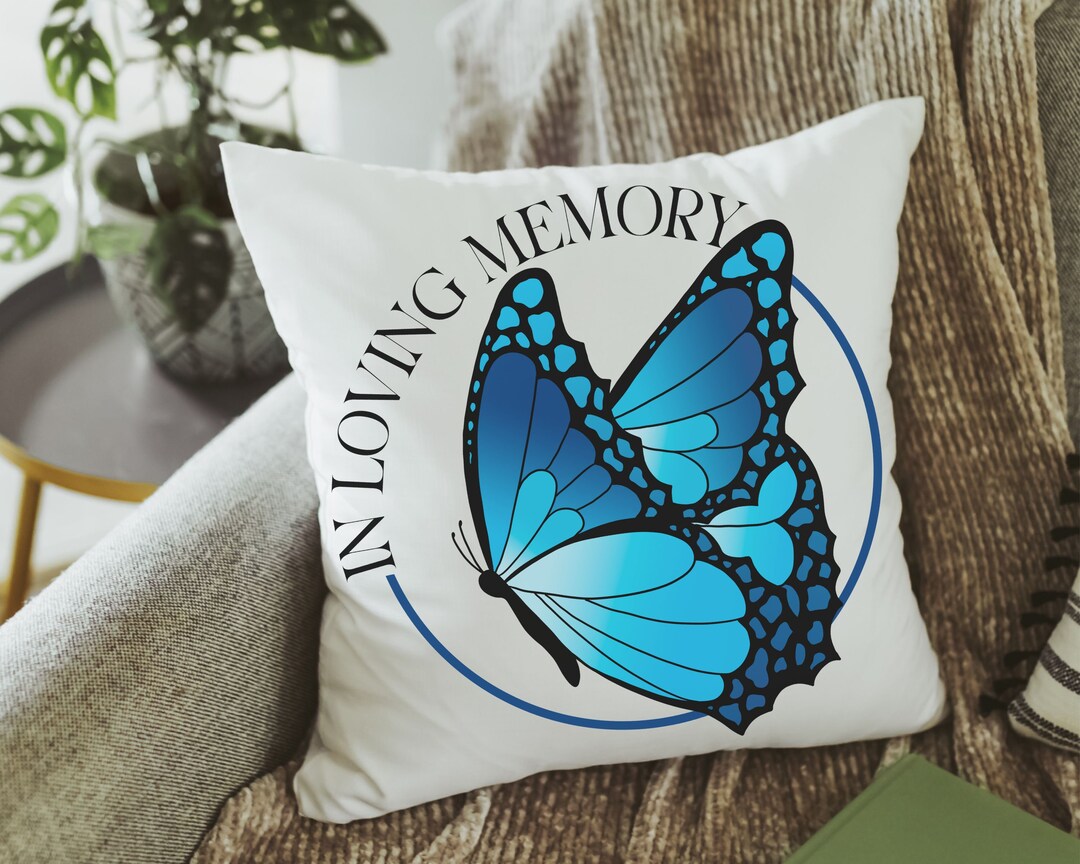 In Loving Memory Blue Butterfly Throw Pillow for Bed, Remembrance Gifts ...