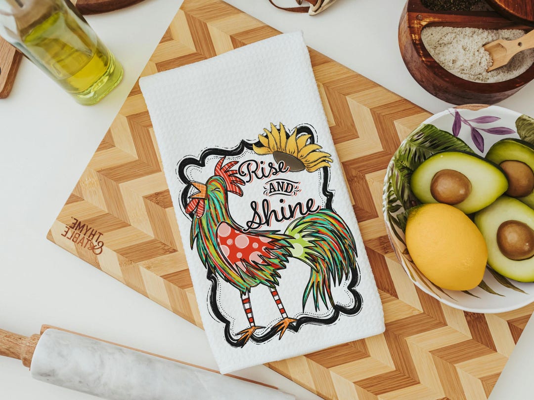 Rise and Shine Rooster Kitchen Towels, Eclectic Home Decor, Sunflower ...