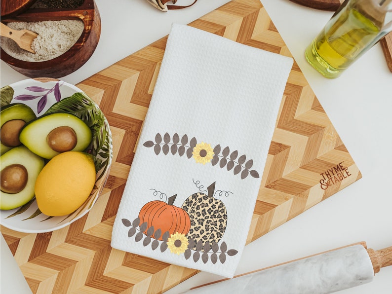 Hello Fall Kitchen Towel Set Leopard Pumpkin Decor Sunflower - Etsy