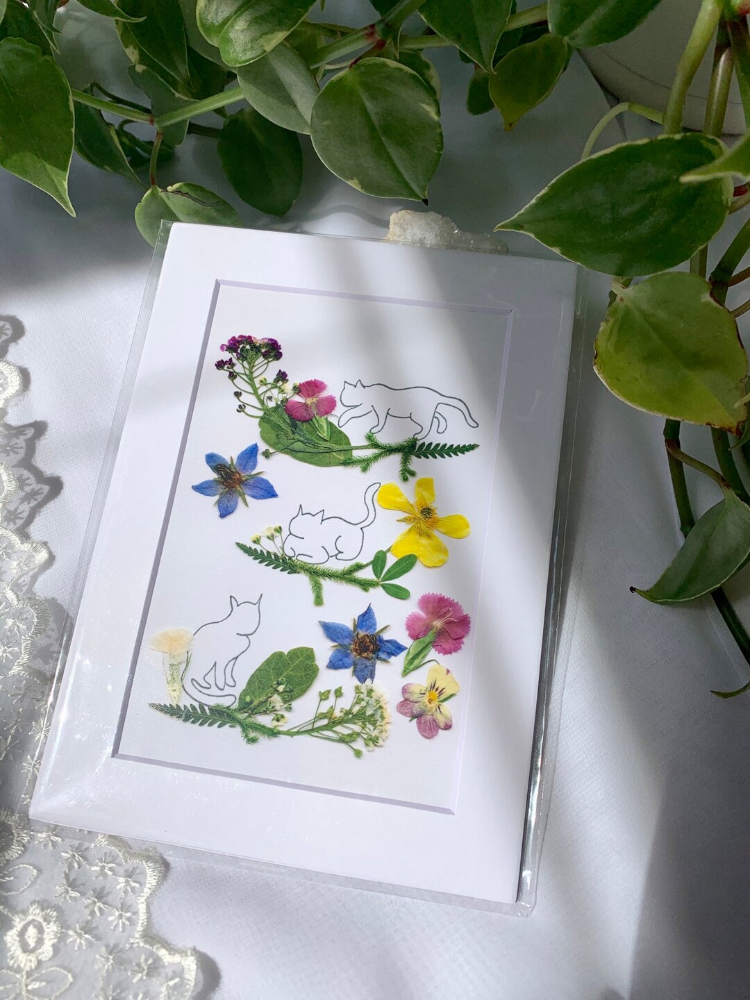 Cat Pressed Flower Print | Floral Decor | Gift Ideas | Birthday ...