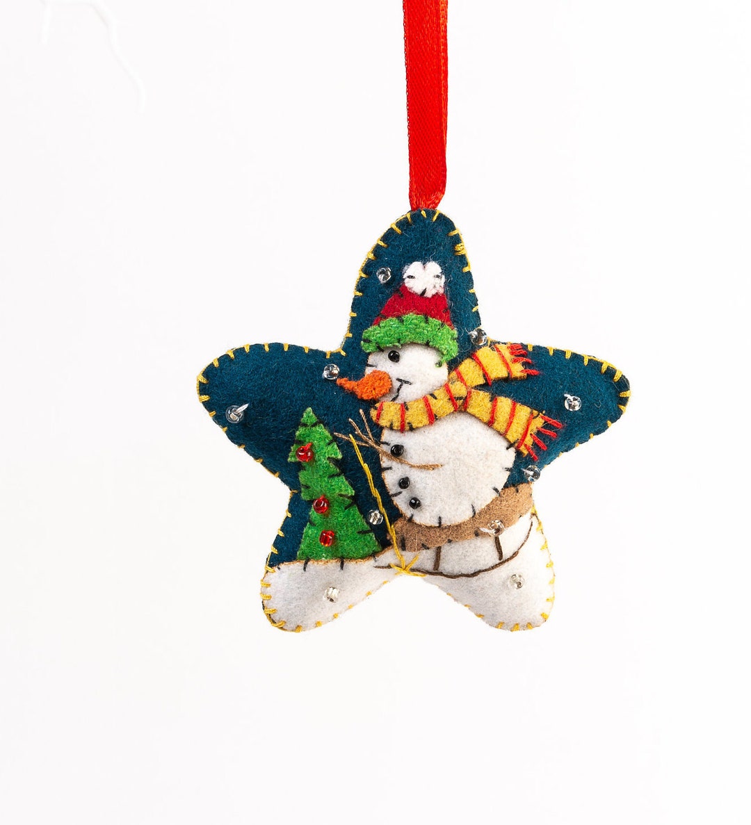 Felt Snowman Skiing Star Christmas Ornament: Eco-friendly Tree ...