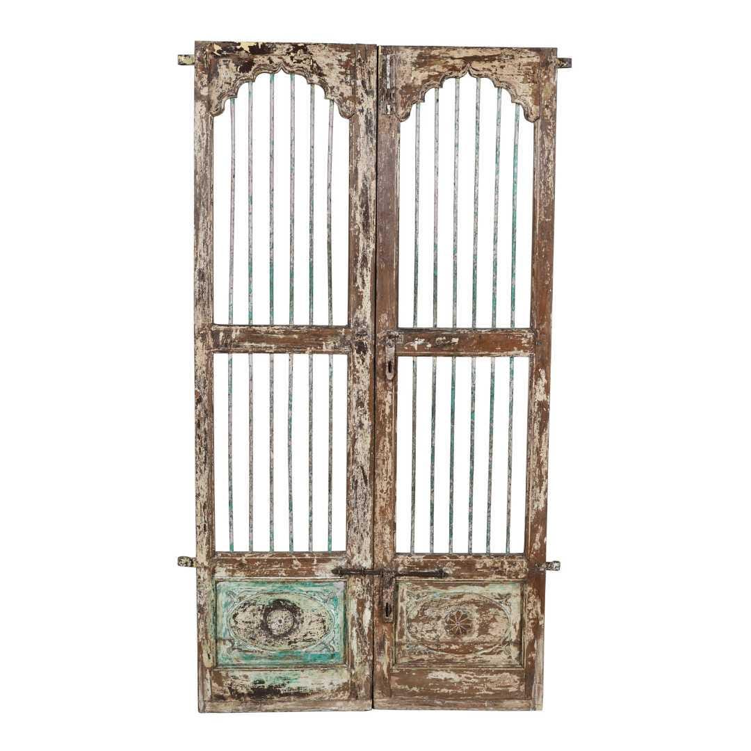 Antique Verdigris Green Indian Jali Door Pair – 19th Century Teak ...