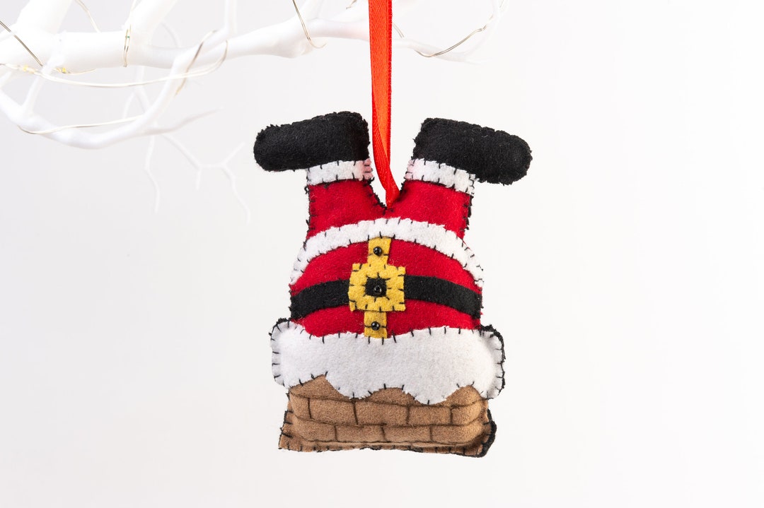 Santa Stuck up the Chimney, Felt Christmas Decorations, Sustainably ...