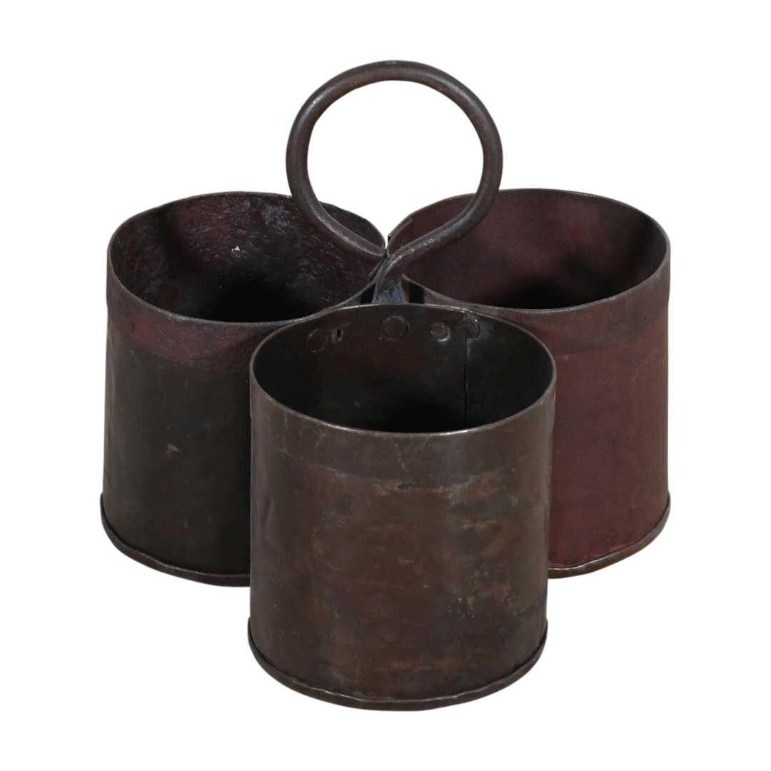 Vintage Indian Iron Triple Pot: Rustic Desk Tidy, Plant Pot (22 X 21cm ...