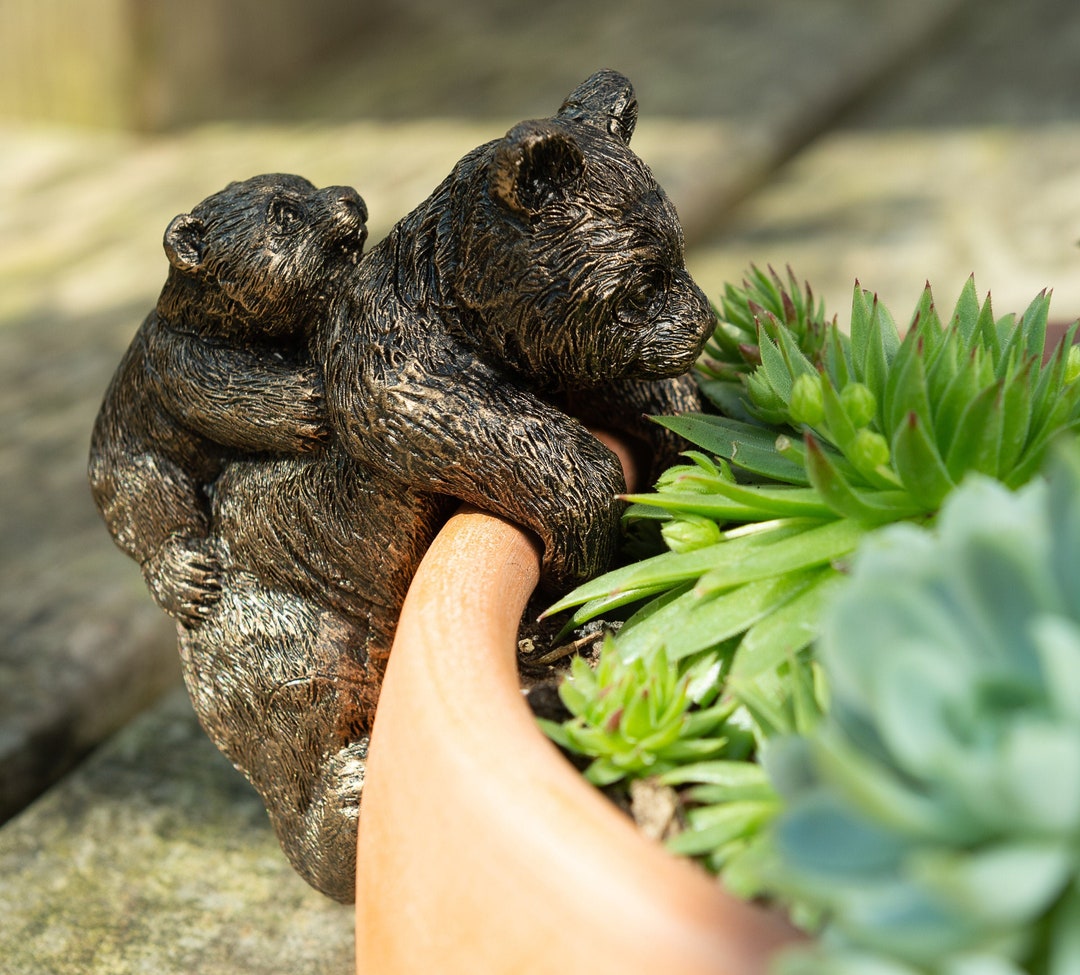 Bronze Panda and Cub Pot Buddy Hanger | Cute Garden Accent - Etsy