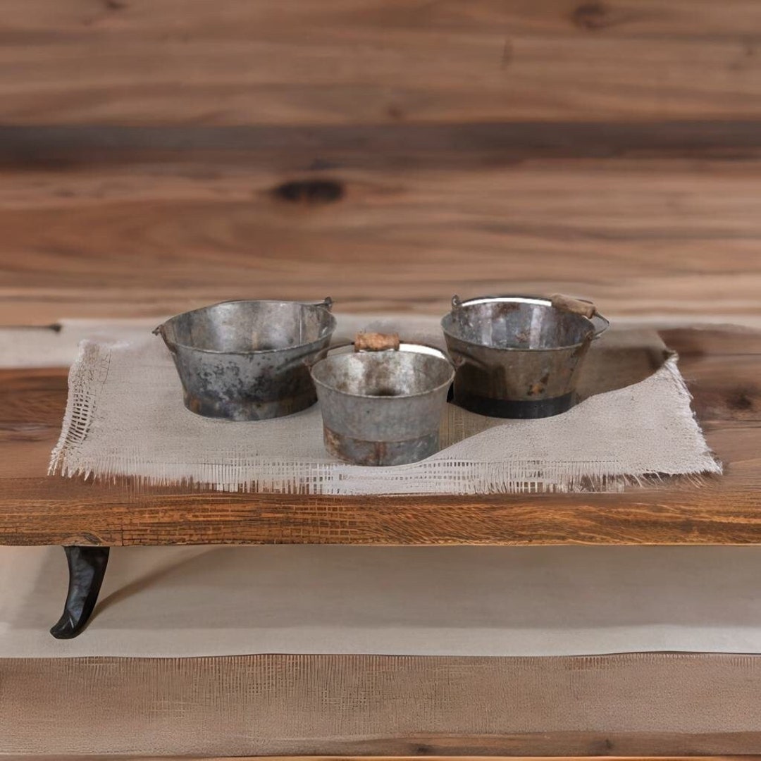 Vintage Old Indian Iron Bucket Plant Pots - Set of 3, Rustic Garden ...