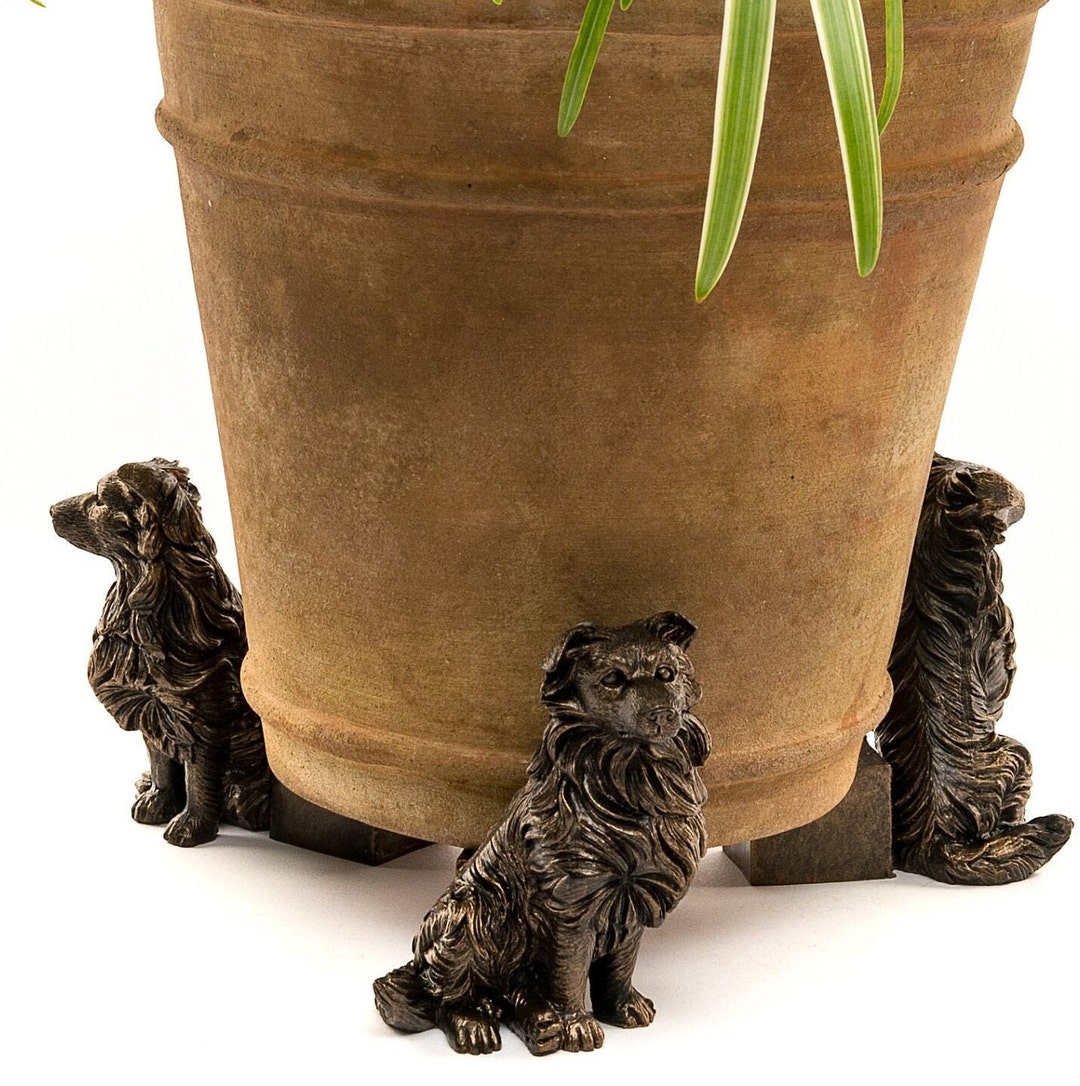 Bronze Colored, Border Collie, Potty Feet, Set of 3, Plant Pot Stand ...