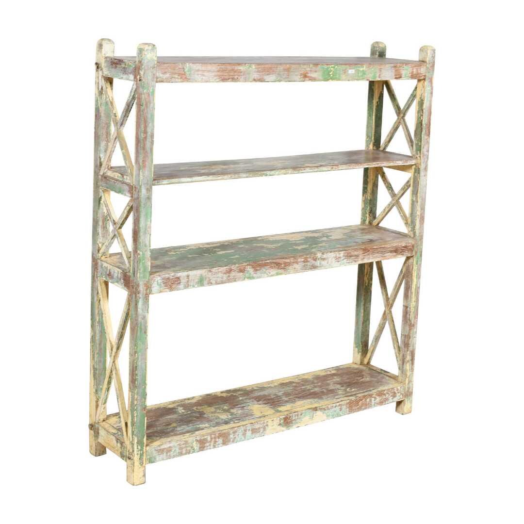 Antique Pistachio Patina Teak Kitchen Rack – Indian Industrial 4-tier ...