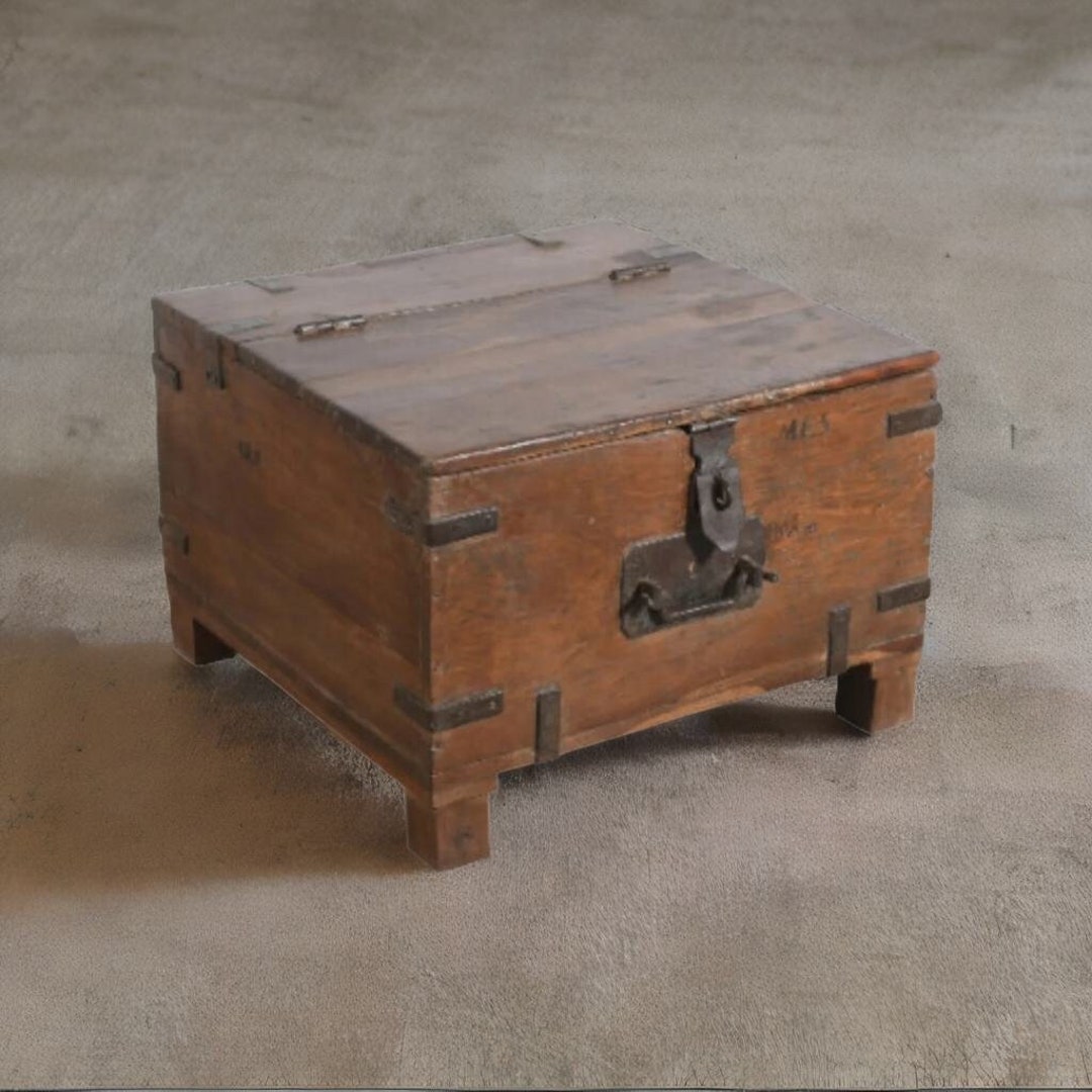 Antique Indian Teak Wood Iron Bound Pitara Chest, Handcrafted, Wooden ...
