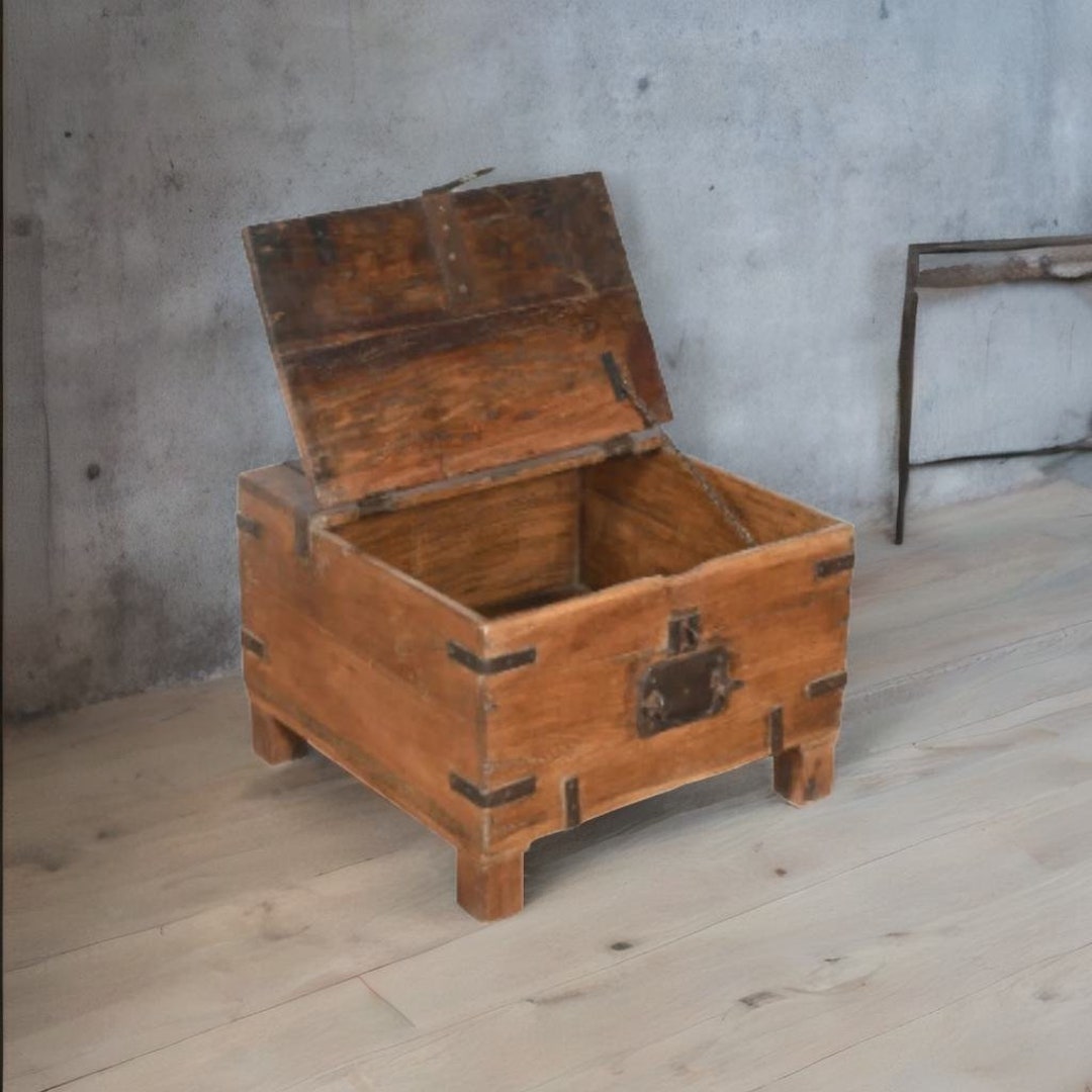 Antique Indian Teak Wood Iron Bound Pitara Chest, Handcrafted, Wooden ...