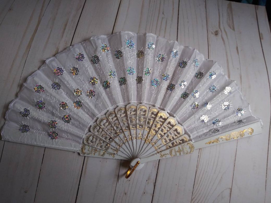 White With Silver Hand Fans, Wedding, Baptism, Party Hand Fans, Wedding ...