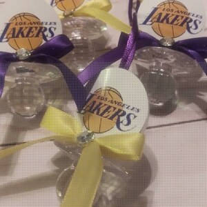 Lakers Baby Shower Pacifiers Guest Favor Necklaces Laker Fans Purple ...